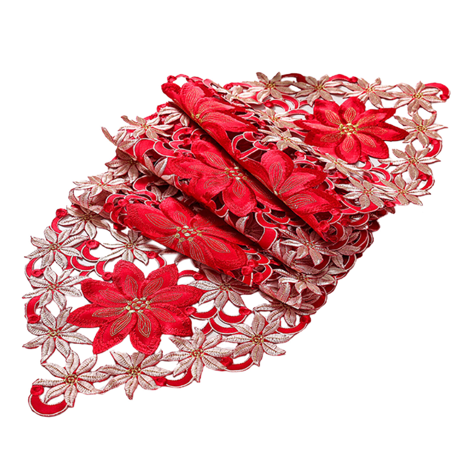 Красная рождественская скатерть с цветочной вышивкой 38x176 см, рождественская скатерть с красным цветком для украшения семейного обеденного стола