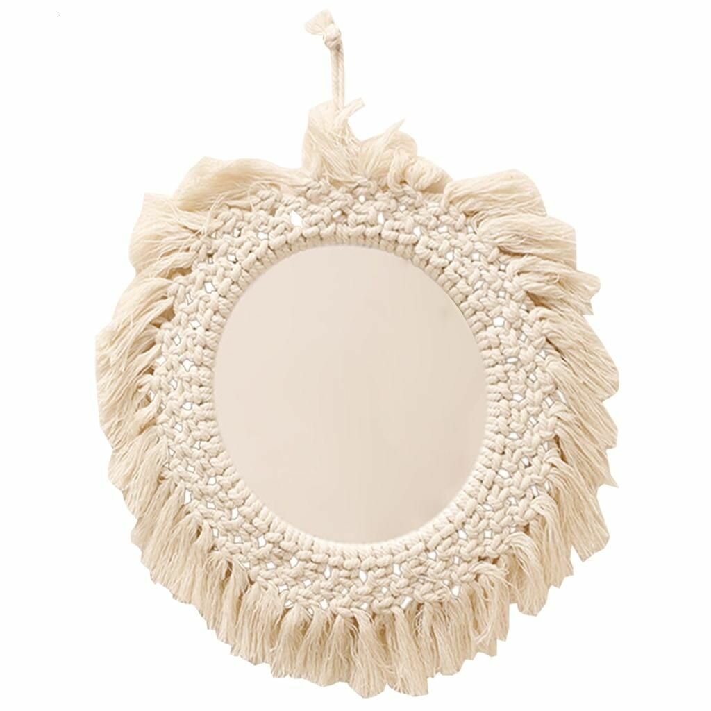Зеркало с полкой, Акриловое декоративное зеркало с плетеной кисточкой