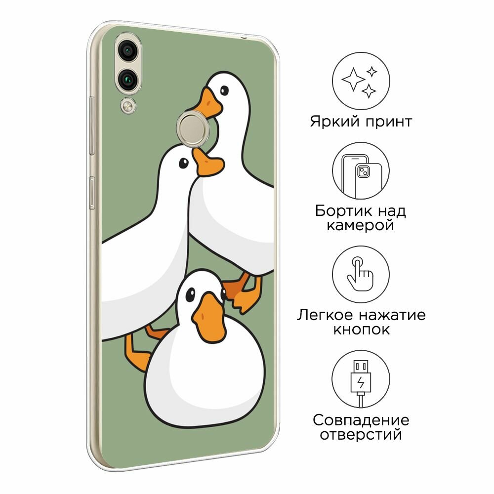 Силиконовый чехол на Honor 8C / Хонор 8С с принтом "Утиное трио" — фото 1