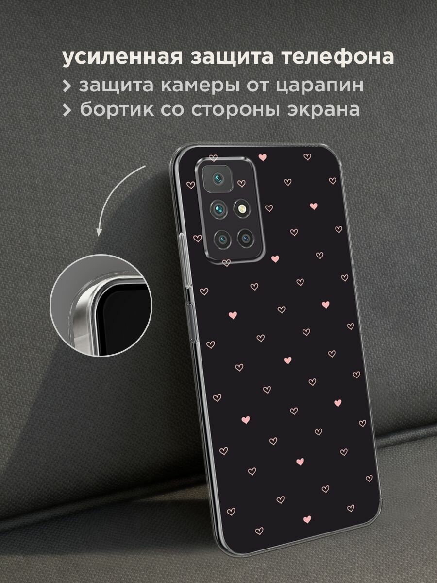 Чехол на Xiaomi Redmi 10 / Сяоми Редми 10 с принтом "Черный фон и сердечки" — фото 1