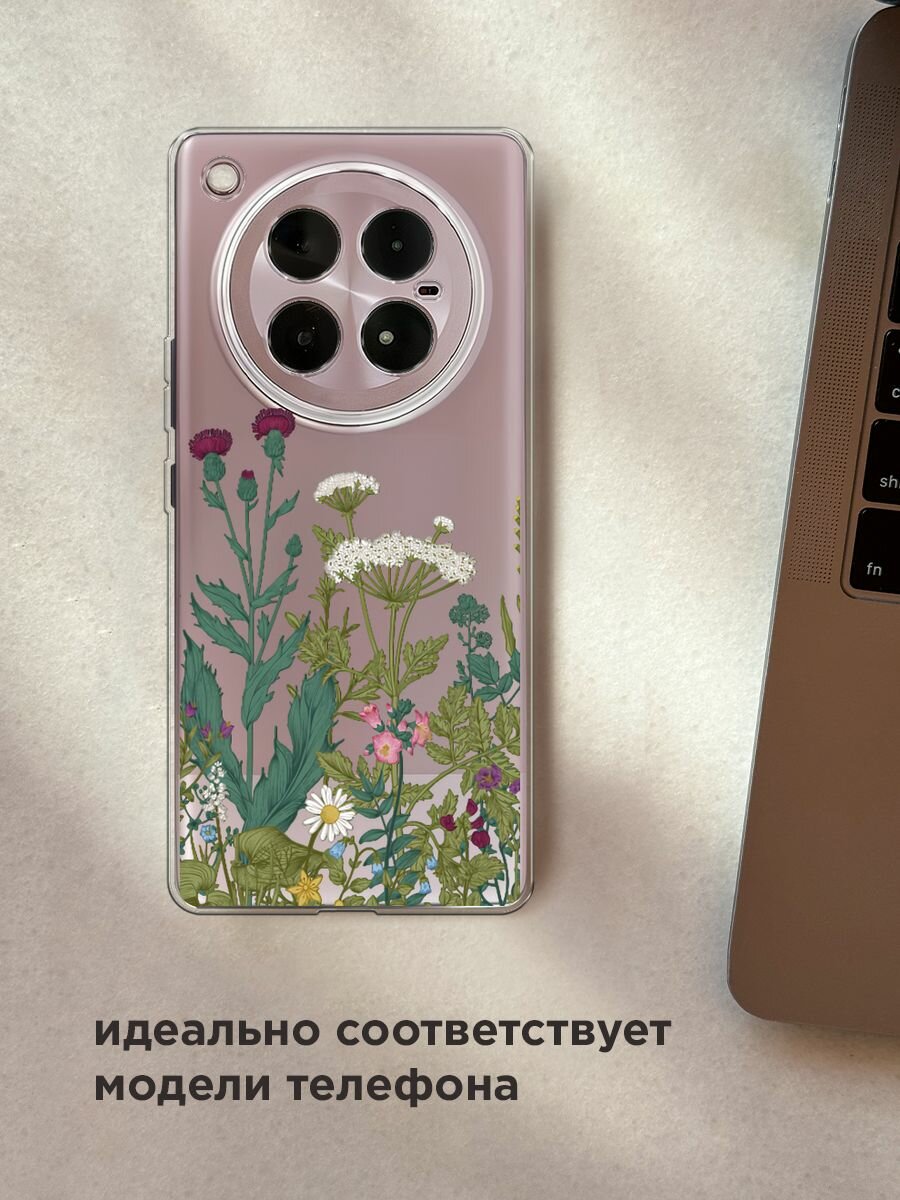 Чехол на Infinix Zero 40 4G / Инфиникс Зеро 40 4G с принтом "Дикие полевые цветы", прозрачный — фото 1