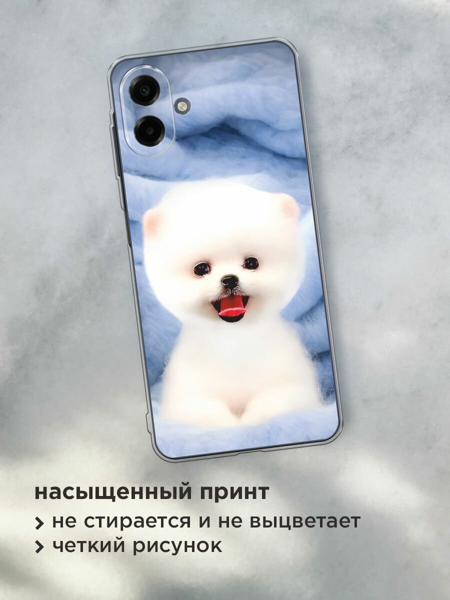 Чехол на Samsung Galaxy A07/A08 / Самсунг А07/А08 с принтом Белый пёсик — фото 1