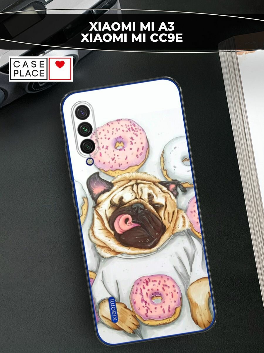 Чехол на Xiaomi Mi CC9E/Mi A3 / Сяоми Mi CC9E/Mi A3 с принтом "Счастливый мопс"