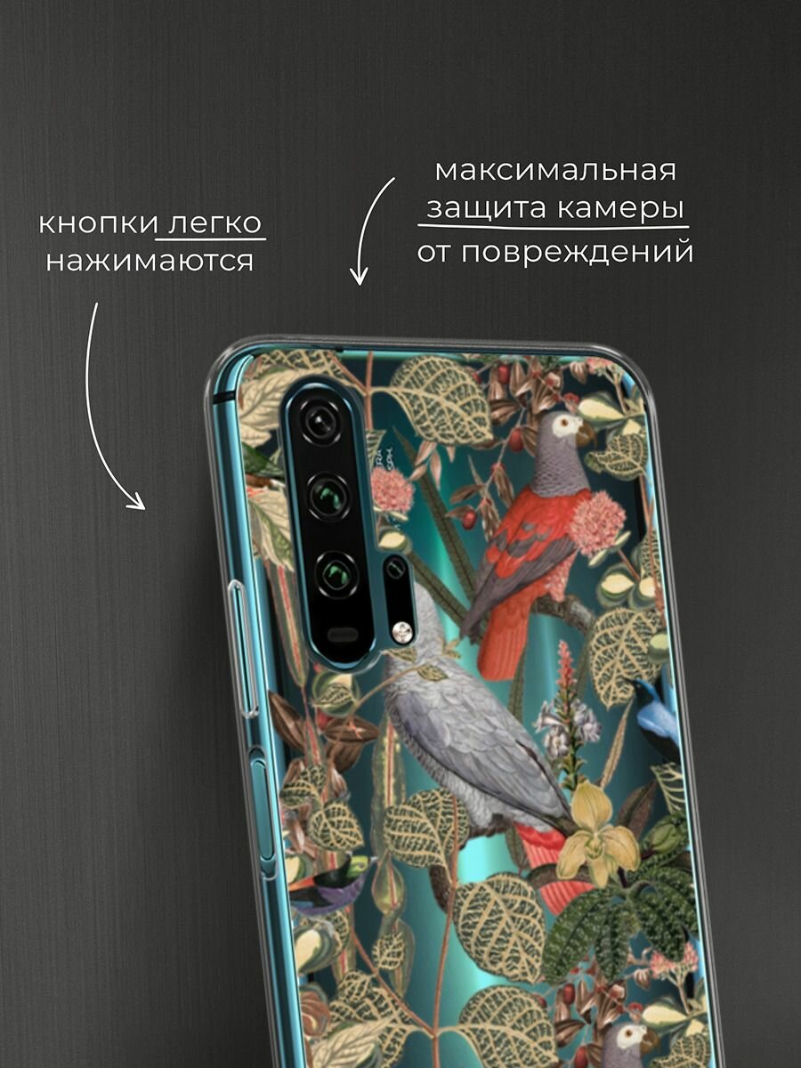 Чехол на Honor 20 Pro / Хонор 20 Про с принтом "Tropical pattern", прозрачный — фото 1