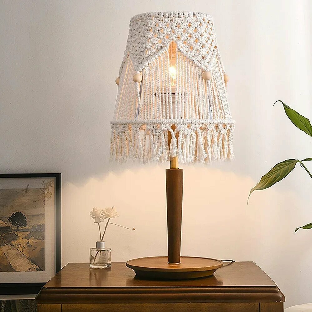 Абажур из макраме, подвесной светильник бохо, плетеный абажур для люстры потолочный, Подходит для настольных ламп