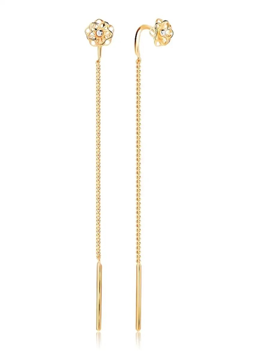 Серьги цепочки, серебро, 925 проба, золочение