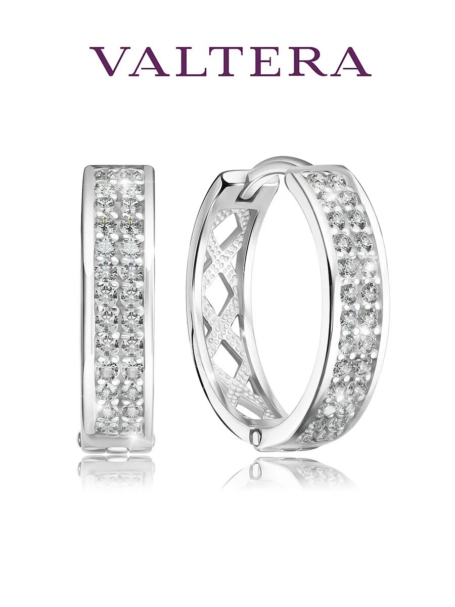 Серьги конго, серебро, 925 проба, родирование, фианит