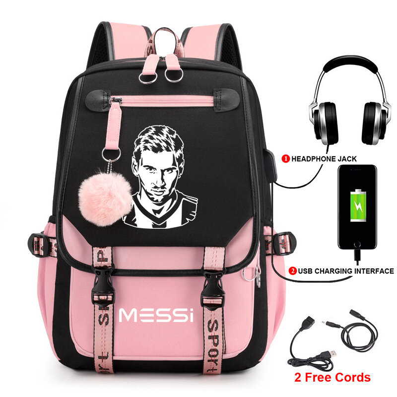 Футбольная звезда, периферийные устройства, рюкзак Месси, школьная сумка для мужчин и женщин, модный рюкзак, дорожная сумка, USB-сумка для компьютера