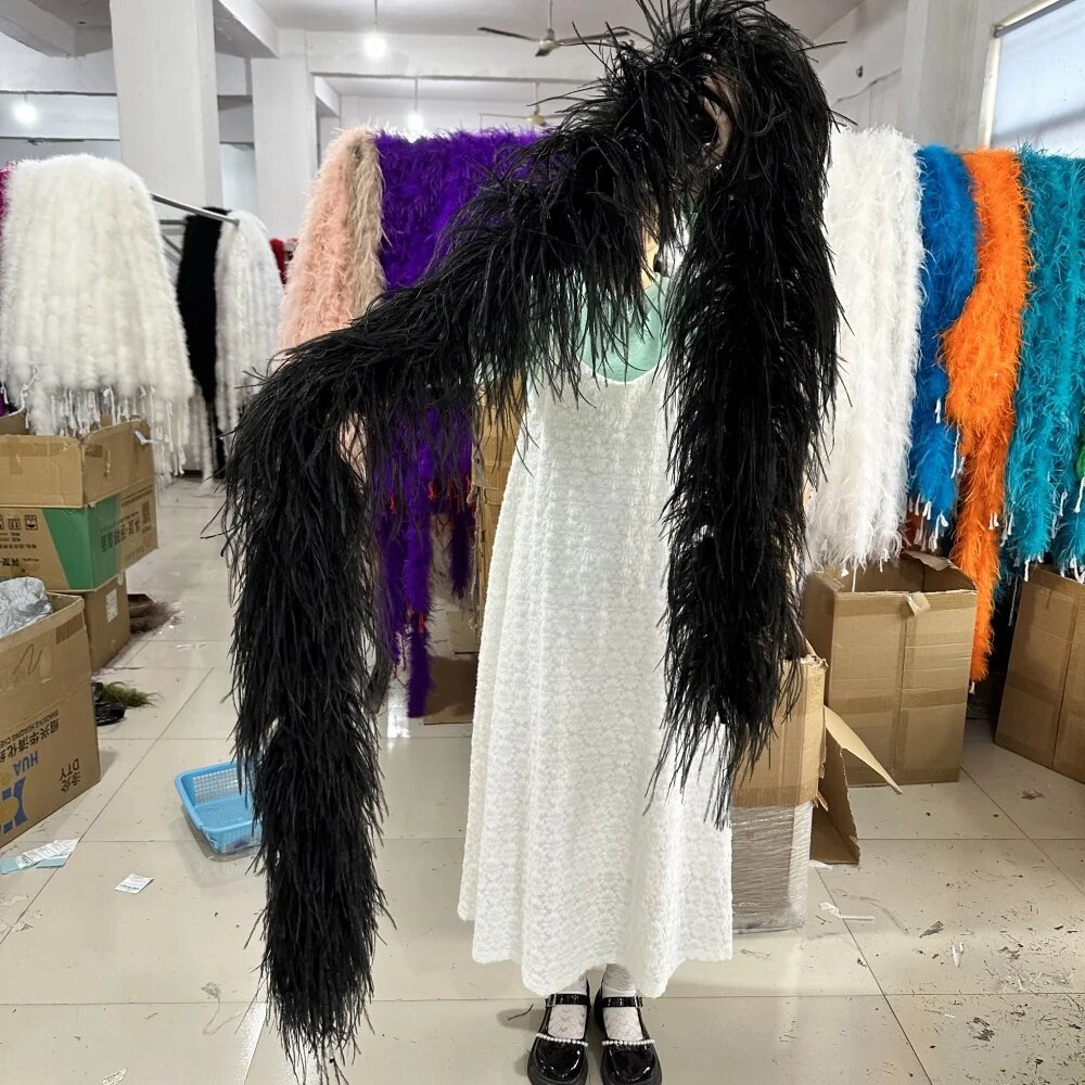 Белый натуральный страусиный боа 2 м 8PLY 2M, black