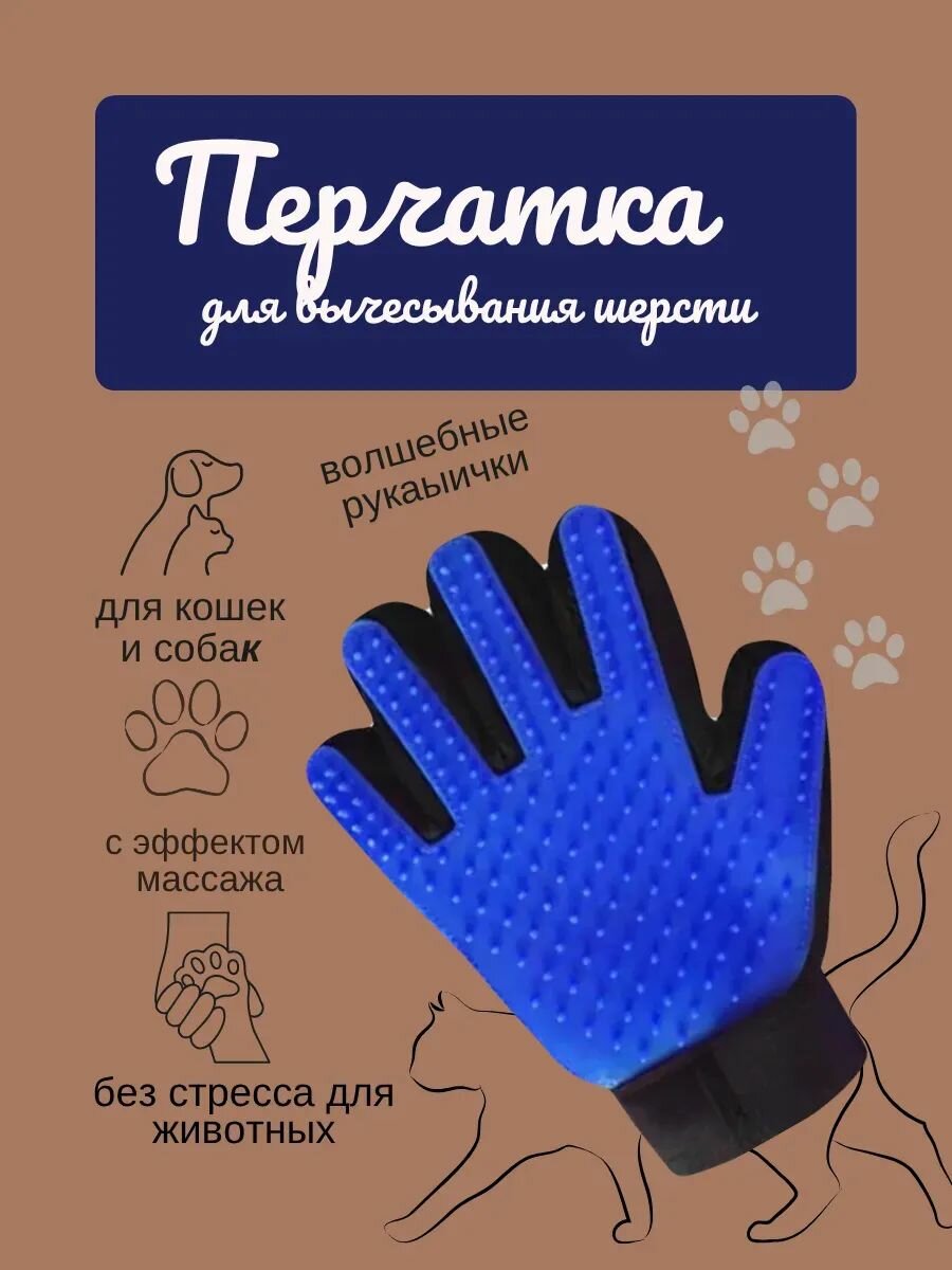 Перчатка для вычесывания шерсти кошек, собак (перчатка чесалка для вычесывания шерсти кошек и собак).