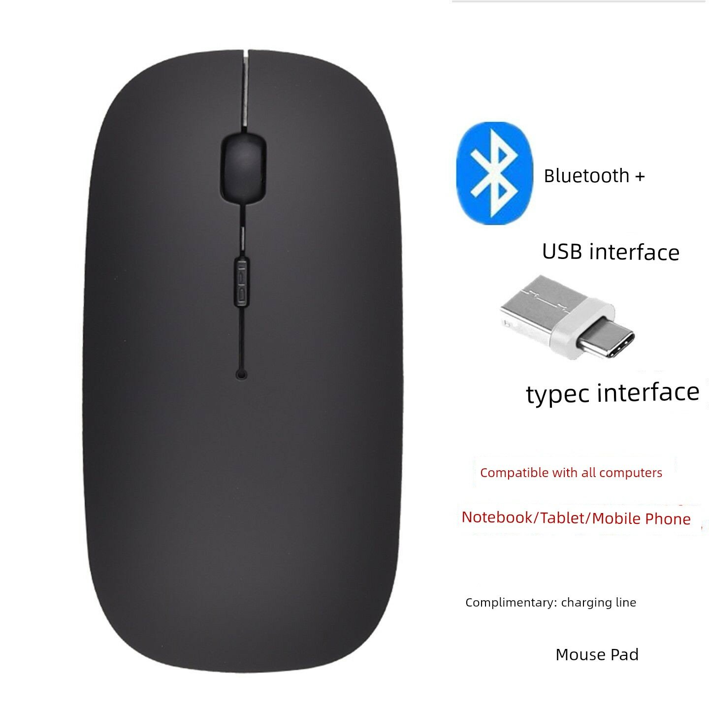 Беспроводная мышь Bluetooth подходит для планшетов Lenovo, Huawei, Xiaomi, Apple iPad, бесшумное использование дома, на