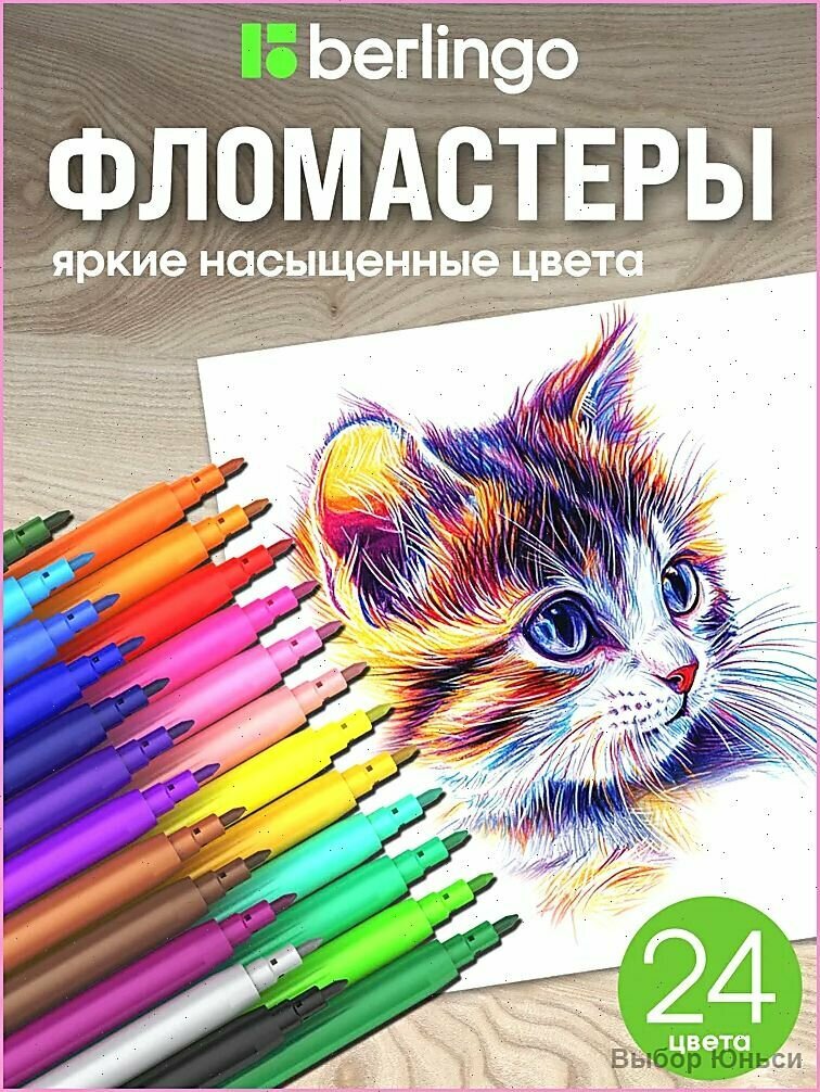 Фломастеры Berlingo "Жил-был Кот", смываемые, 24 цв, пластик