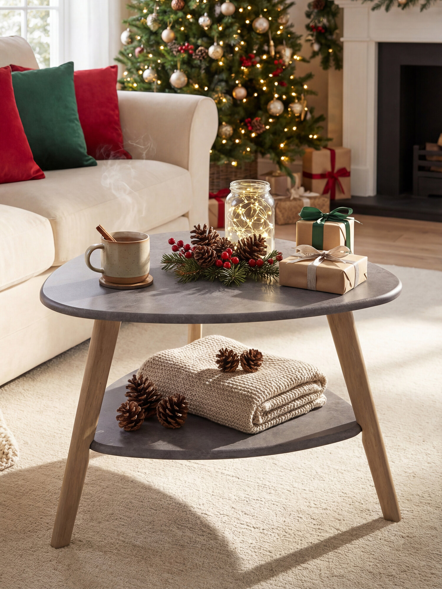 Столик журнальный IFERS Бруклин кофейный, с полкой цвет серый бетон/дуб сонома