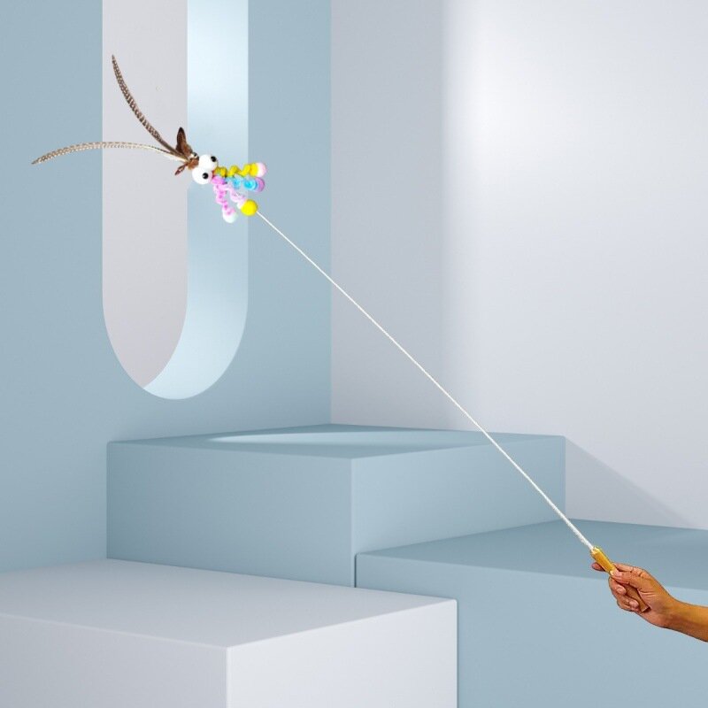 Игрушка для кошек, экстра длинная палка с перьями фазана/страуса, дразнилка с колокольчиком, игрушка для кошек, оптовая продажа от производителя