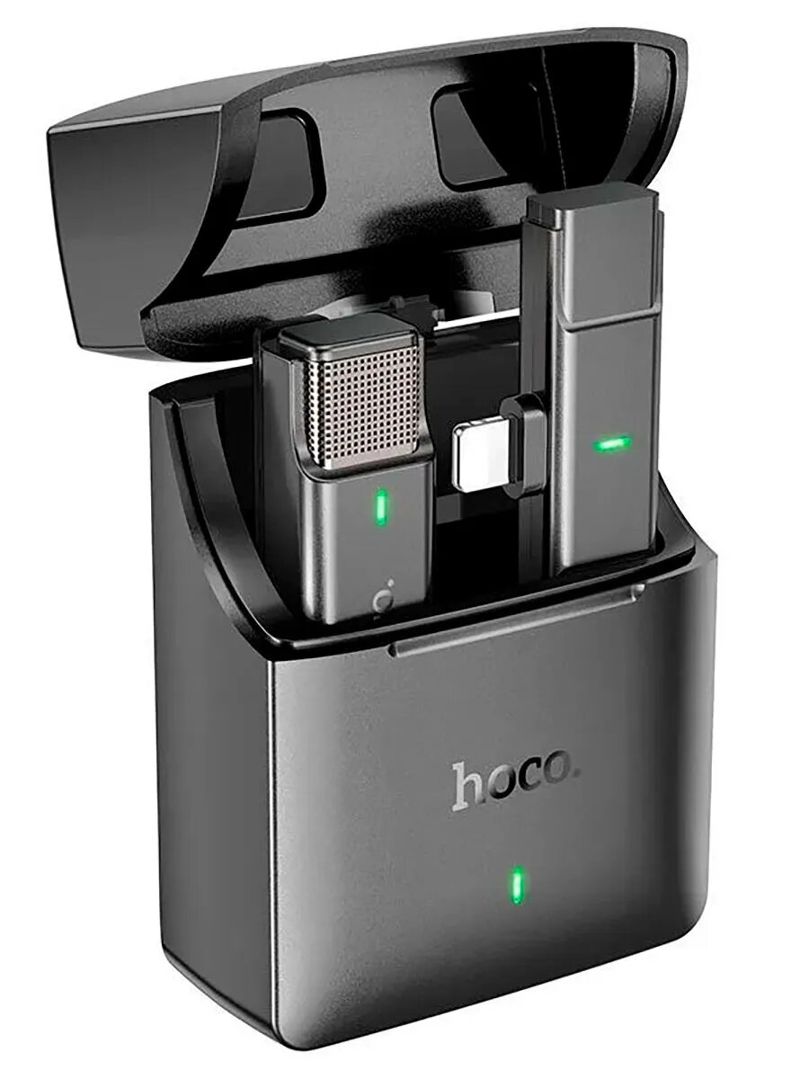 Микрофон потоковый беспроводной Hoco S31 (микрофон+ресивер для iPhone), черный / петличка для айфона