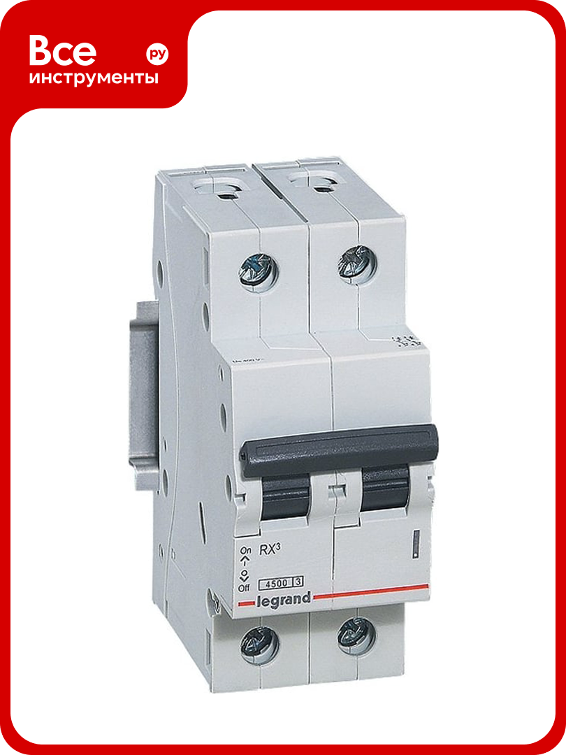 Авт. выключатель RX3 Legrand 4,5кА 6А 2П C 419694, модульный тип, DIN‑рейка, серый корпус, защита IP20, тип расцепления