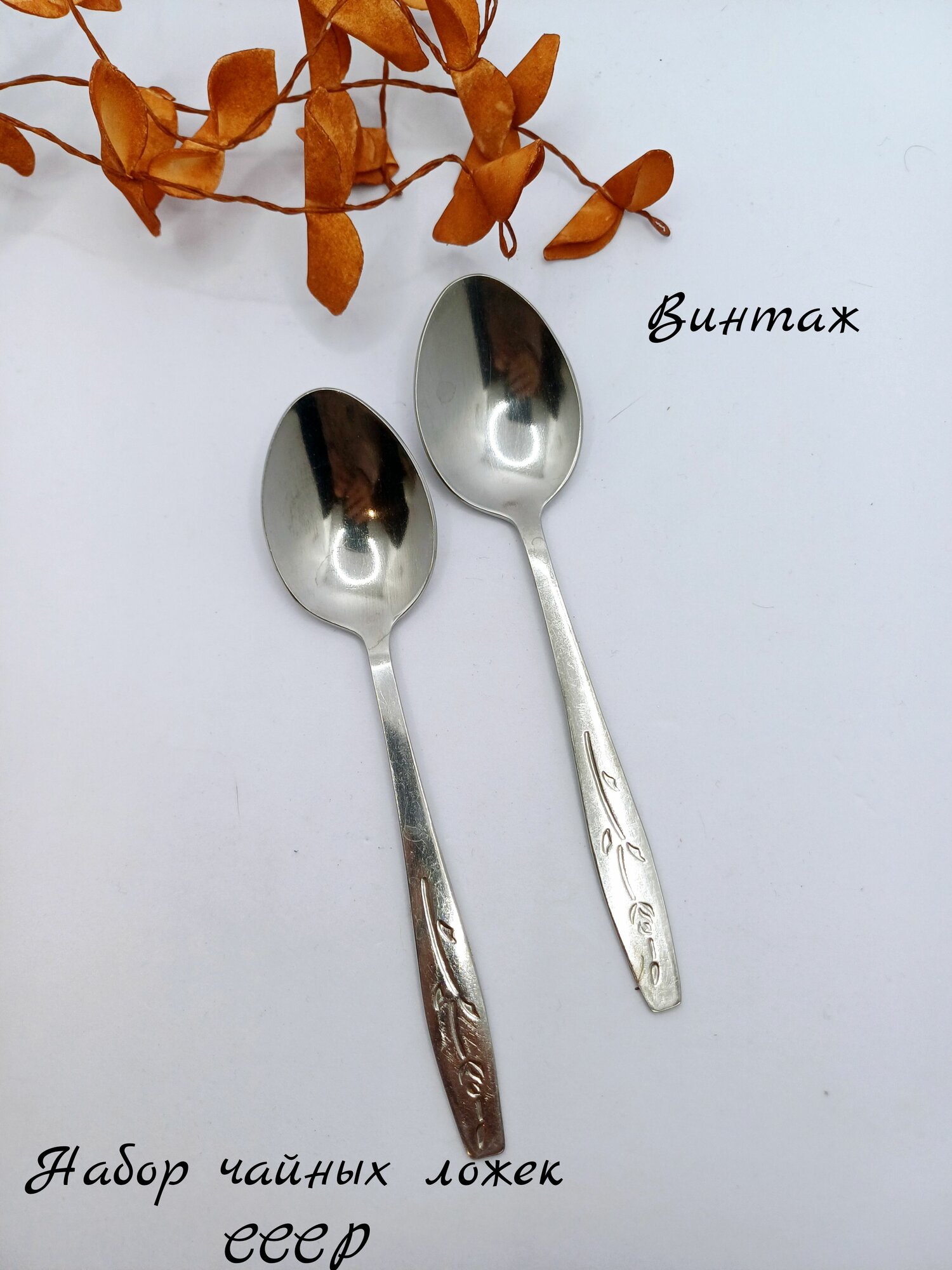 Набор чайных ложек с рисунком винтажный, нержавеющая сталь, СССР