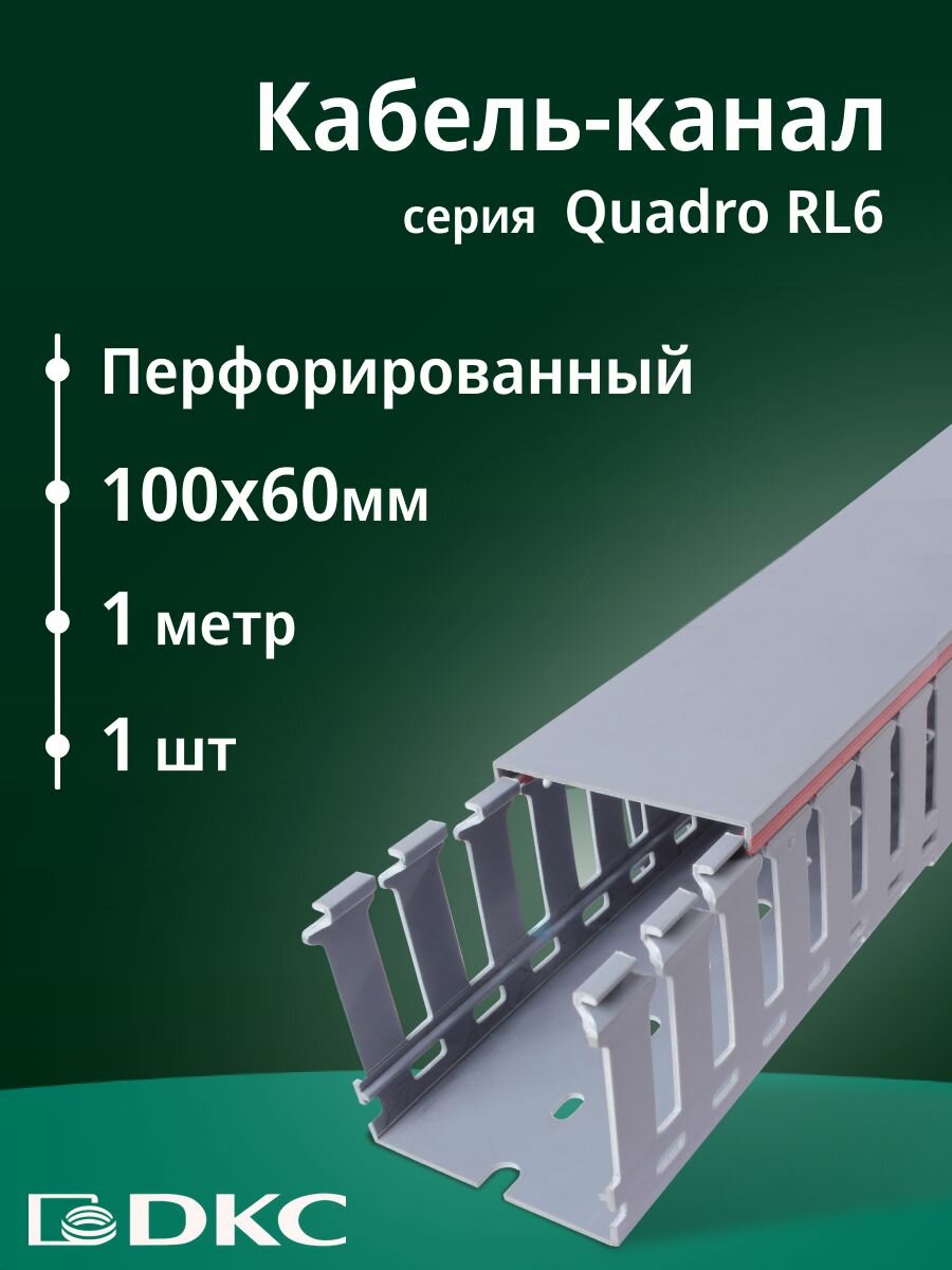 Кабель-канал перфорированный серый 100х60 RL6 G DKC Premium Quadro пластик ПВХ L1000 - 1шт