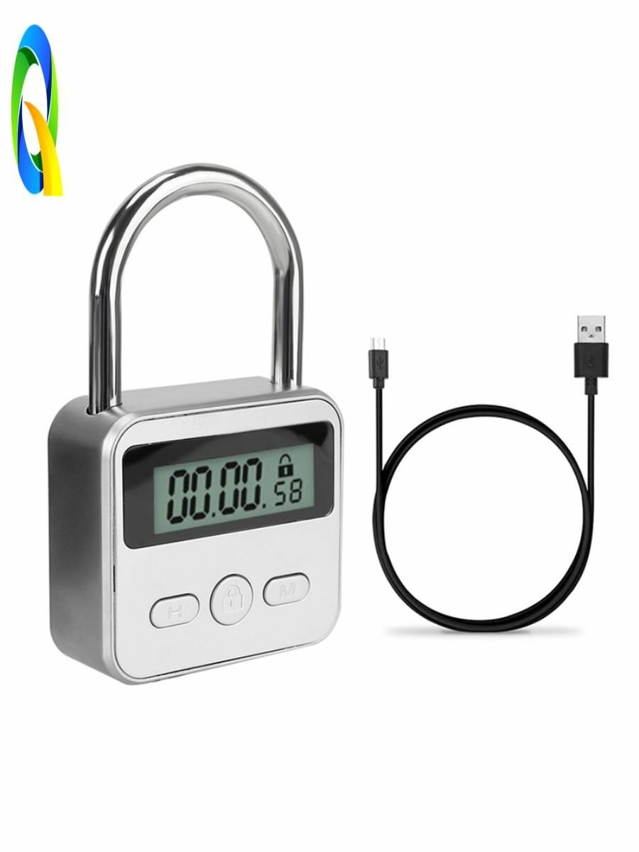 V4(P N S G) Smart Time Lock Перезаряжаемый USB-Таймер Навесной Замок Дорожный Электронный Таймер-Серебро