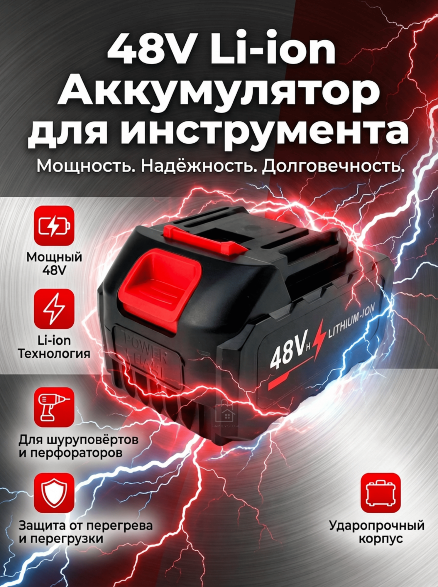 Аккумуляторная батарея, для цепных пил, шуруповёртов, минимоек и триммеров