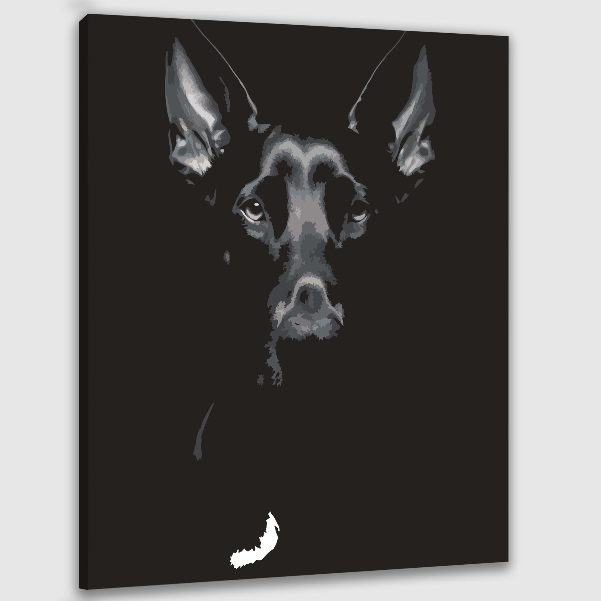 Картина по номерам 40x50 см, черно-белая фотография, доберман, сила, элегантность, низкая освещенность, тени, блики