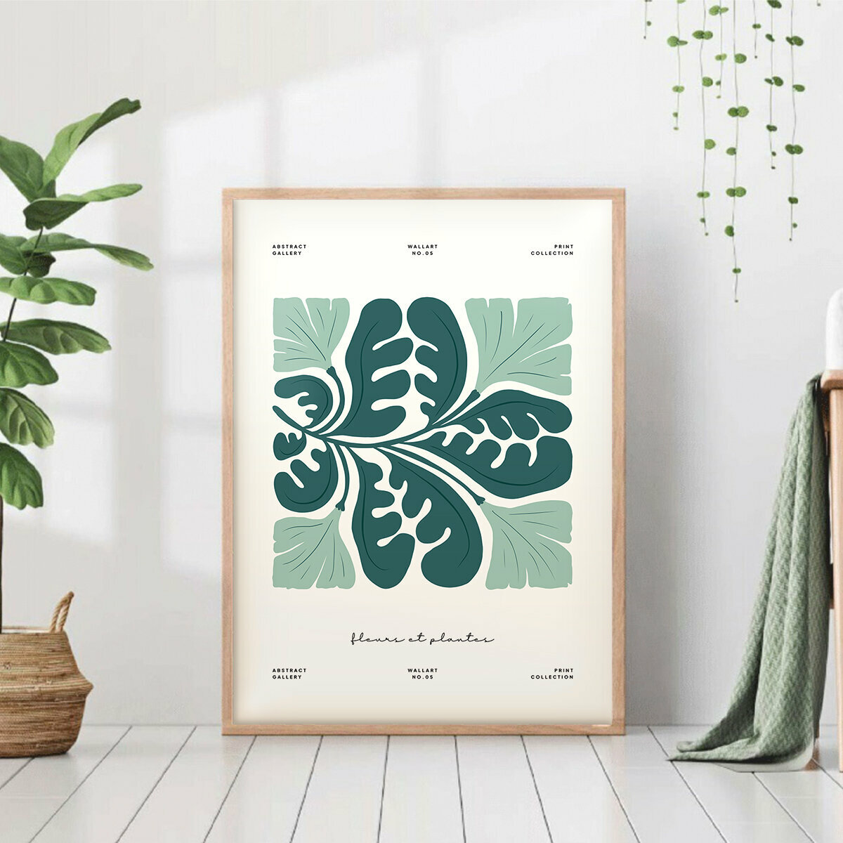 Постер "Абстракция зеленые листья" 40x50 без рамки на стену для интерьера