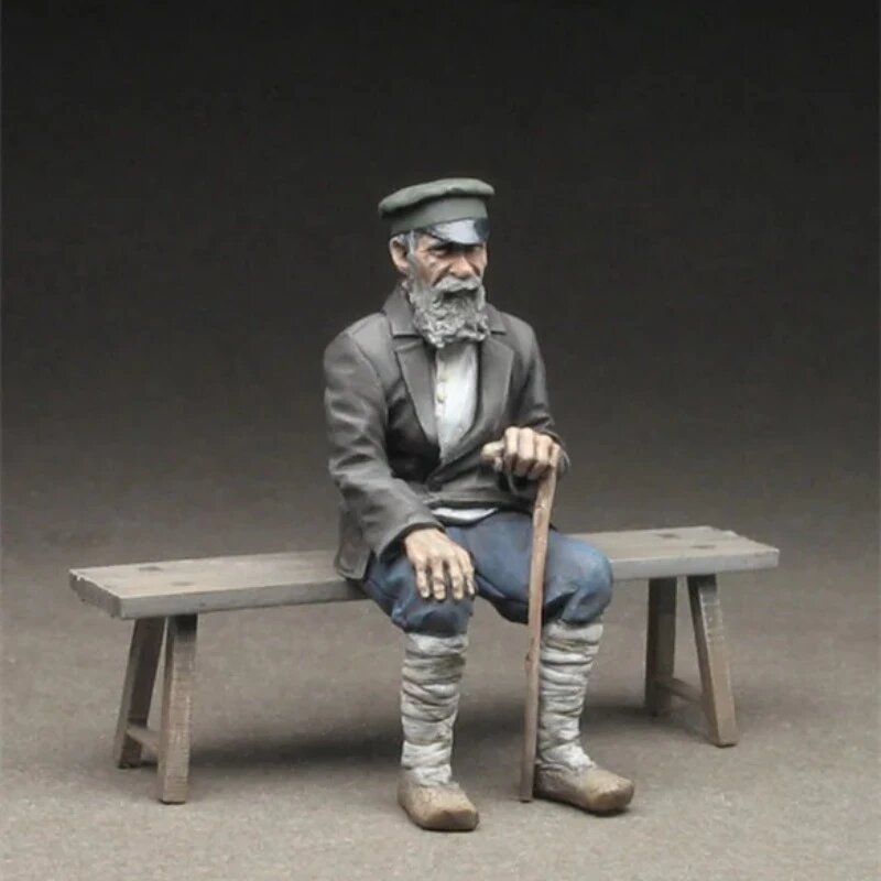 Масштаб 1/35 Фигурка из резины для сборки Старик на скамейке