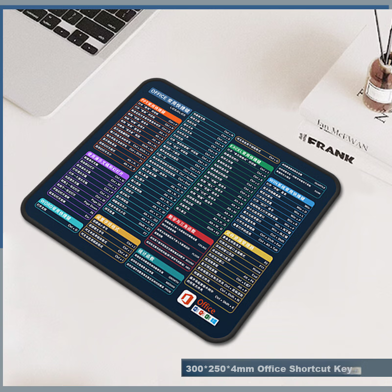 Feidun Mouse Pad, Gaming, Solid Color, Small Size, Computer Desk Pad, Office, Complete Keyboard Shortcuts, Smooth Woven Edge, Thickened Non-Slip Base, 300x250x4