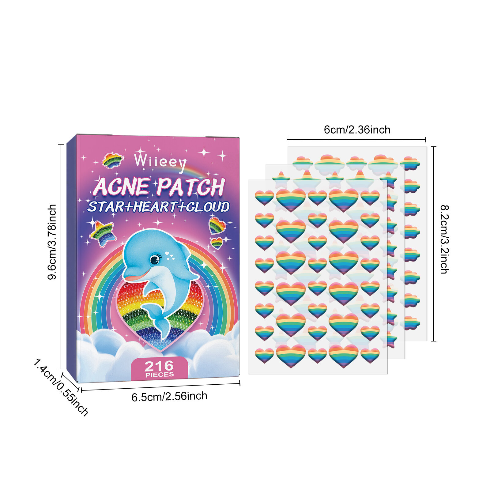 Wiieey 216 патчей красочные патчи от прыщей наклейки для удаления прыщей уход за кожей лица для дневного и ночного использования