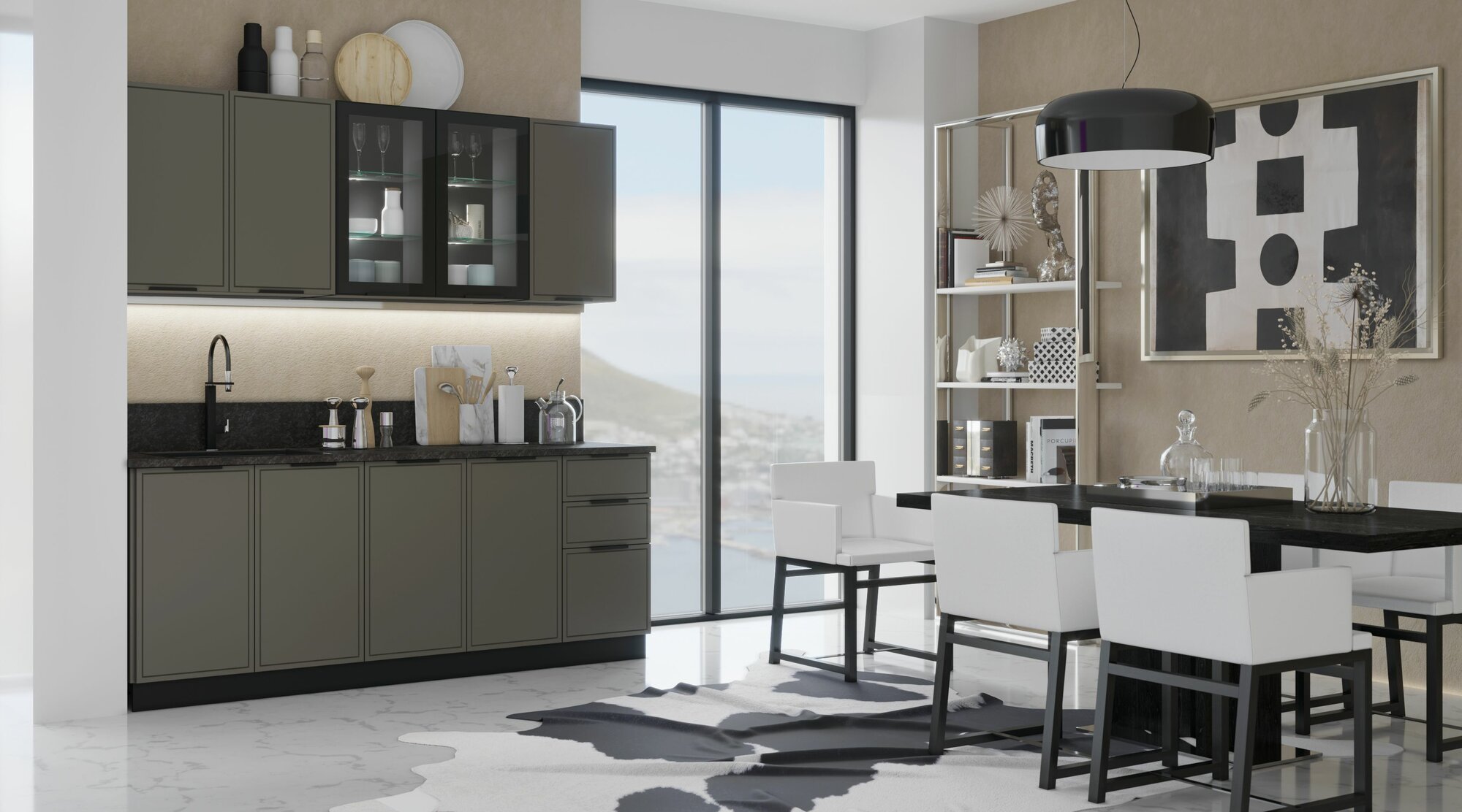 Кухня Николь 2,0м Компановка №1 (Холст вулканический) (Кастилло темный) (Миф)