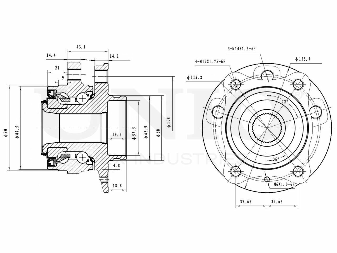 Ступица передняя (без ABS), для Вольво XC90 02-, Volvo 02-, артикул HUB-20219, производителя UNIO