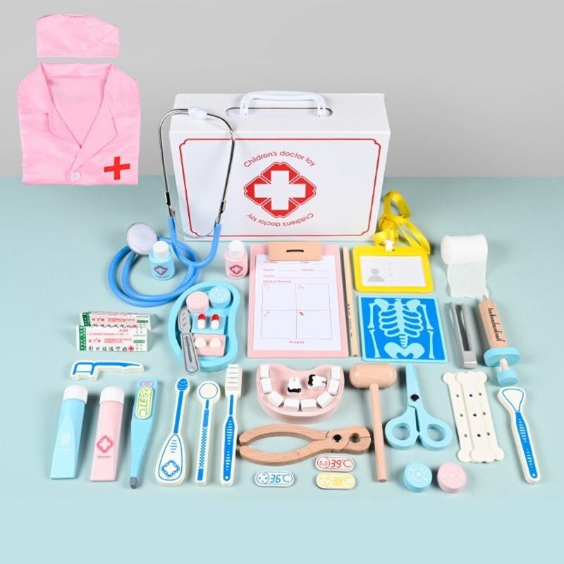 Набор игрушек для маленького доктора в деревянном игровом домике-набор медсестры