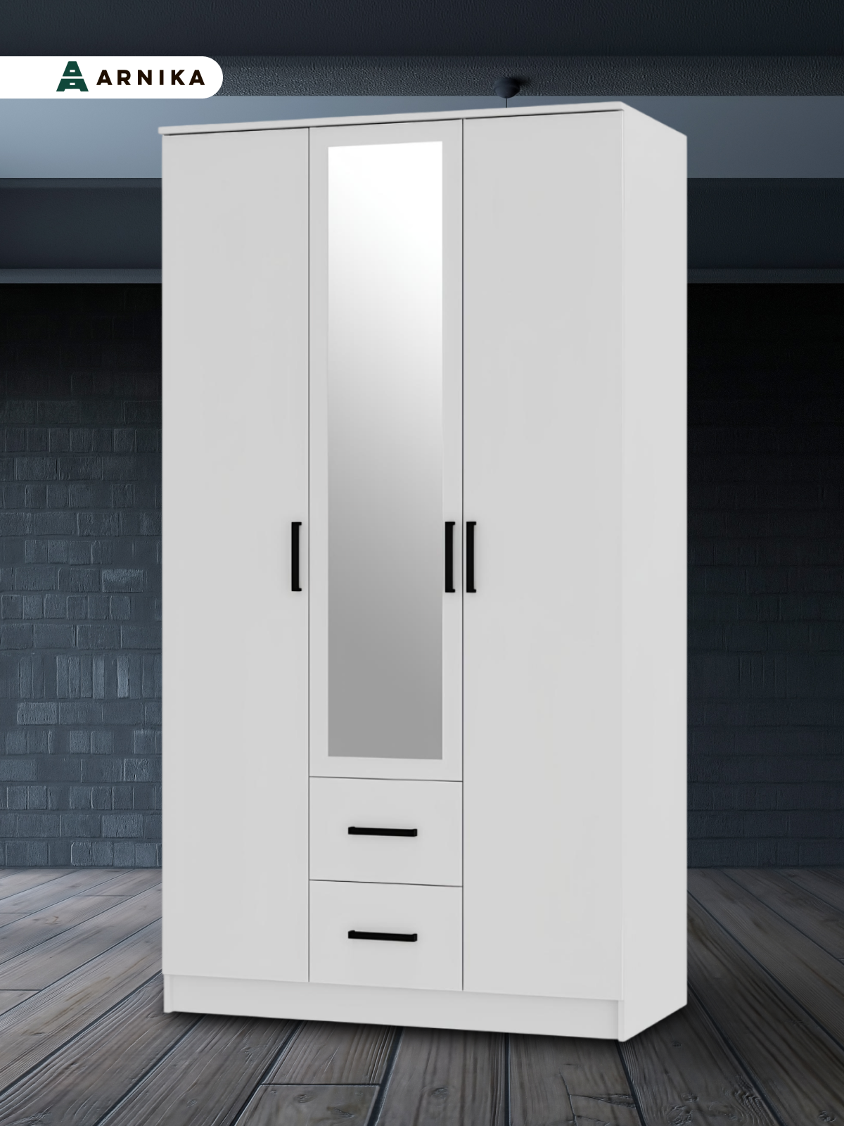 Шкаф распашной с зеркалом для одежды с ящиком "Фьюжн" белый