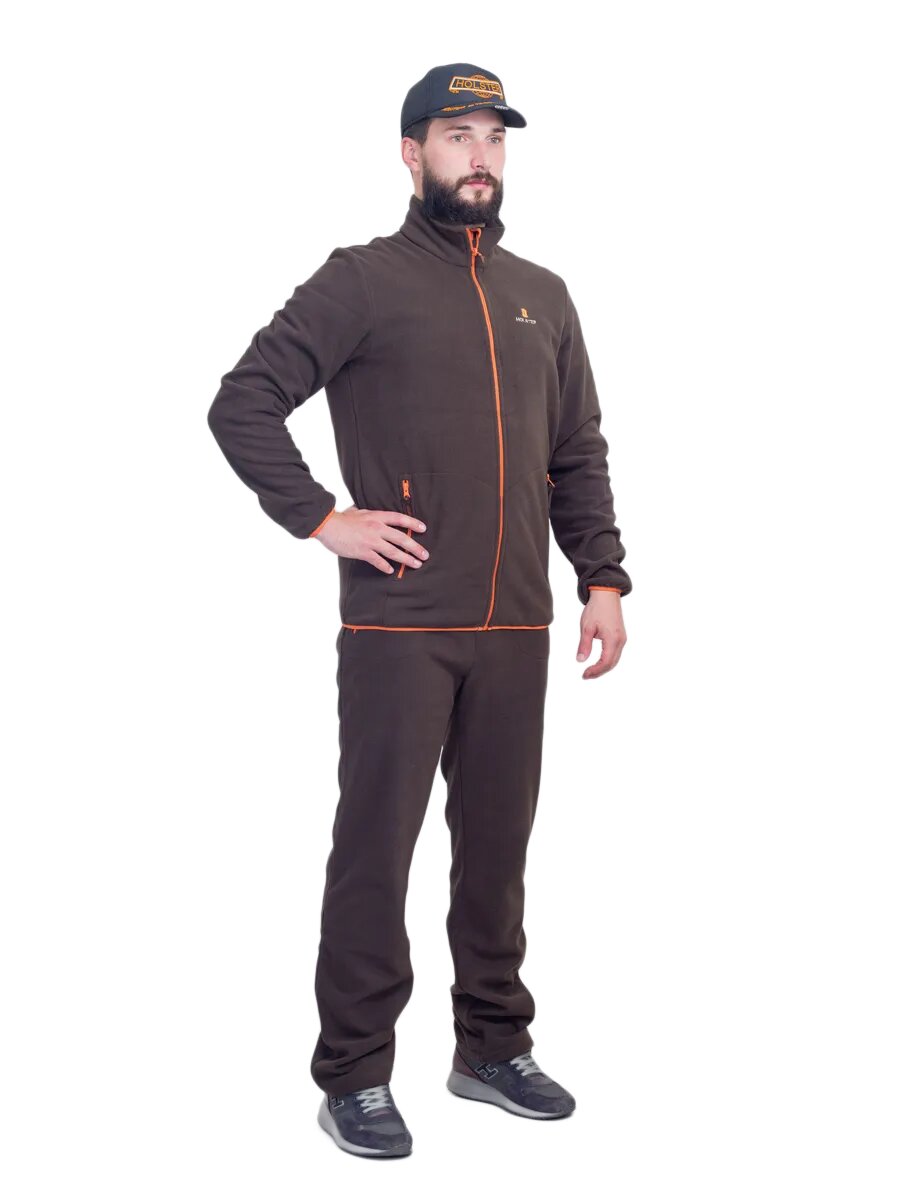 Костюм мужской флисовый утепляющий Медведь из флиса коричневый и оранжевый