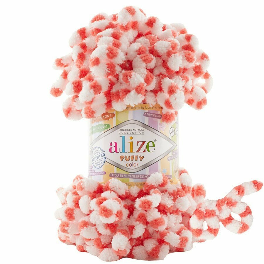 Пряжа Alize PUFFY COLOR 6495 бел/коралл (5 мотков)