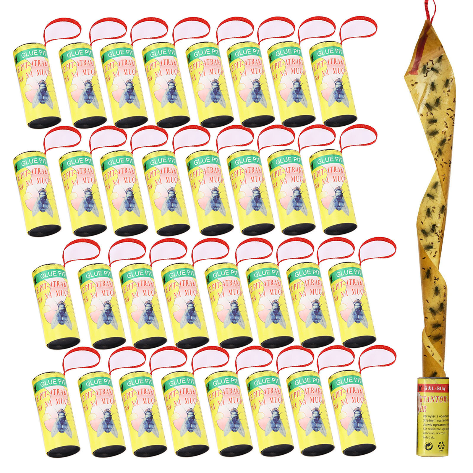 32 штуки Ленты для мух, Липкие ловушки для мух для подвешивания в помещении/на улице, Лента-лентка для мух из бумаги, Ловушки для мошек для фруктовых мух, Насекомых, Комаров, Цвет: Желтый, Размер(приблизительно): 20x50 мм