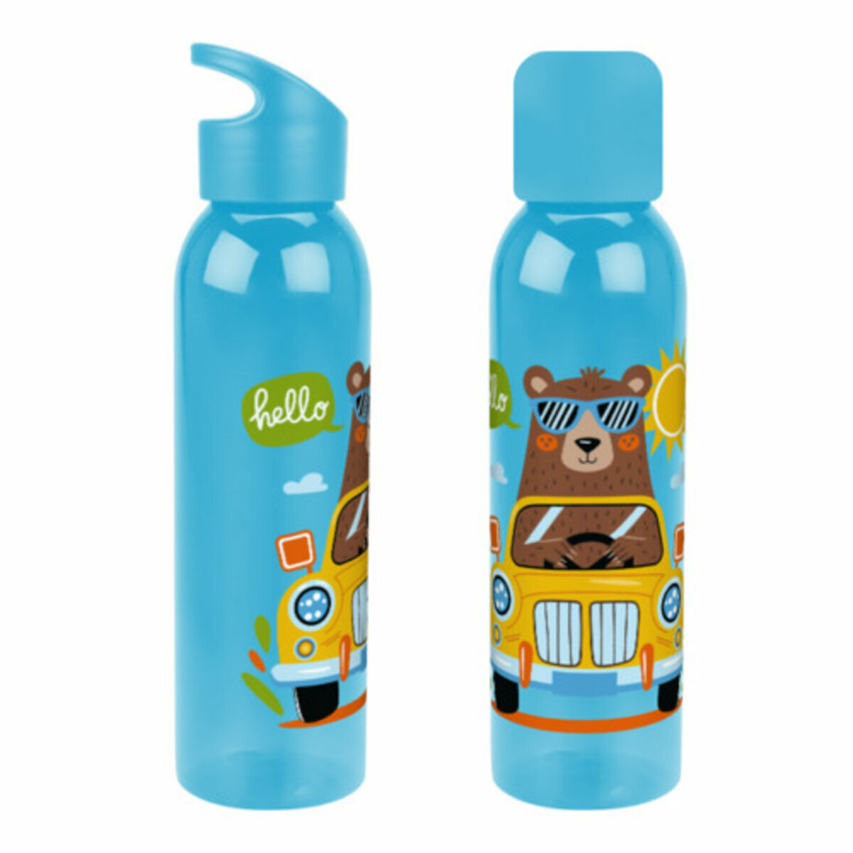 Бутылка для воды «Медведь в очках в машине. Крутой автомобилист» (голубой)