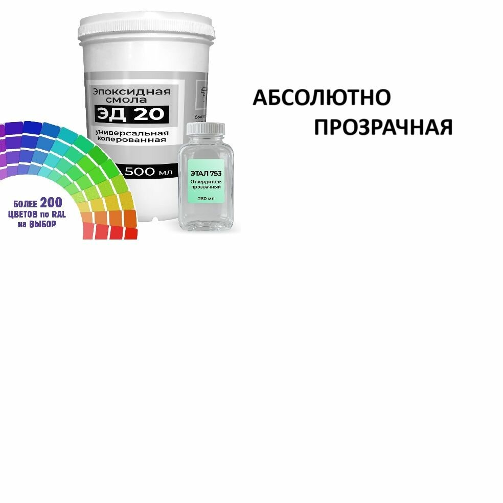 Эпоксидная смола ЭД-20 с отвердителем цвет абсолютно прозрачная 750 мл.