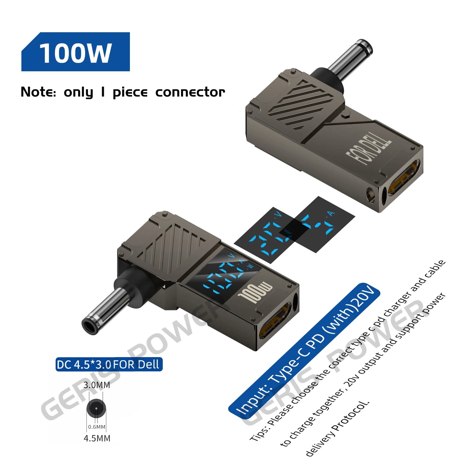 Адаптер USB C PD 100W 4.5X3.0mm (for Dell)