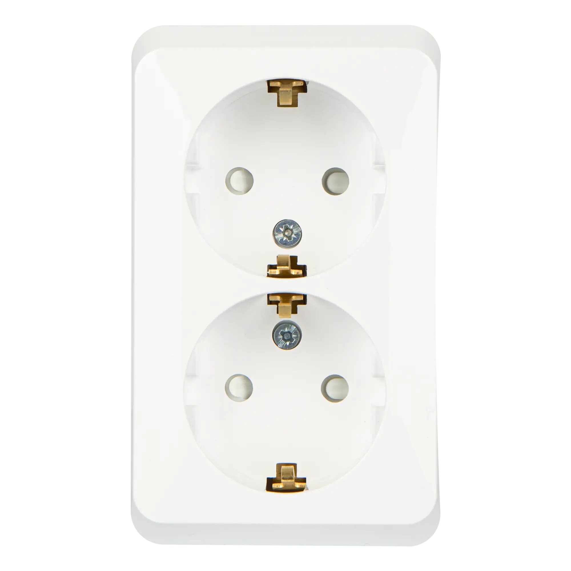 Systeme Electric Этюд двойная накладная розетка с заземлением и шторками белого цвета