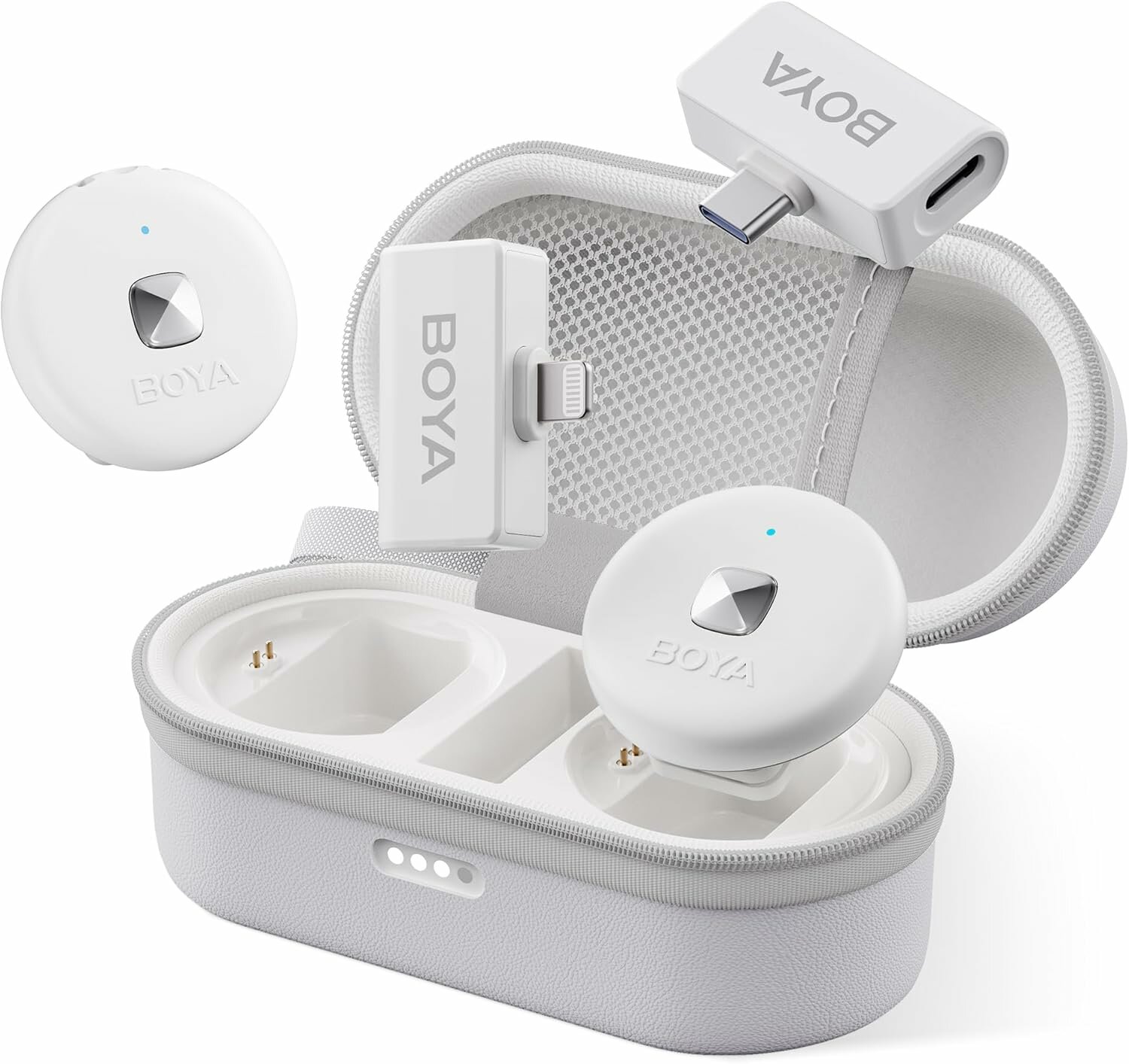 Беспроводной петличный микрофон BOYA Omic MFi сертификация двойной разъем (Lightning/USB-C) умное шумоподавление 30 часов работы кейс для зарядки совместимость с iPhone/Android