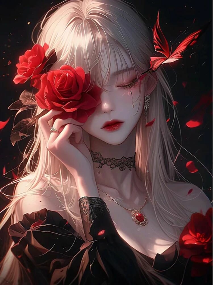 Алмазная картина "Роза Девочка Бабочка" алмазная огранка 40х50 см,40X50CM, белый