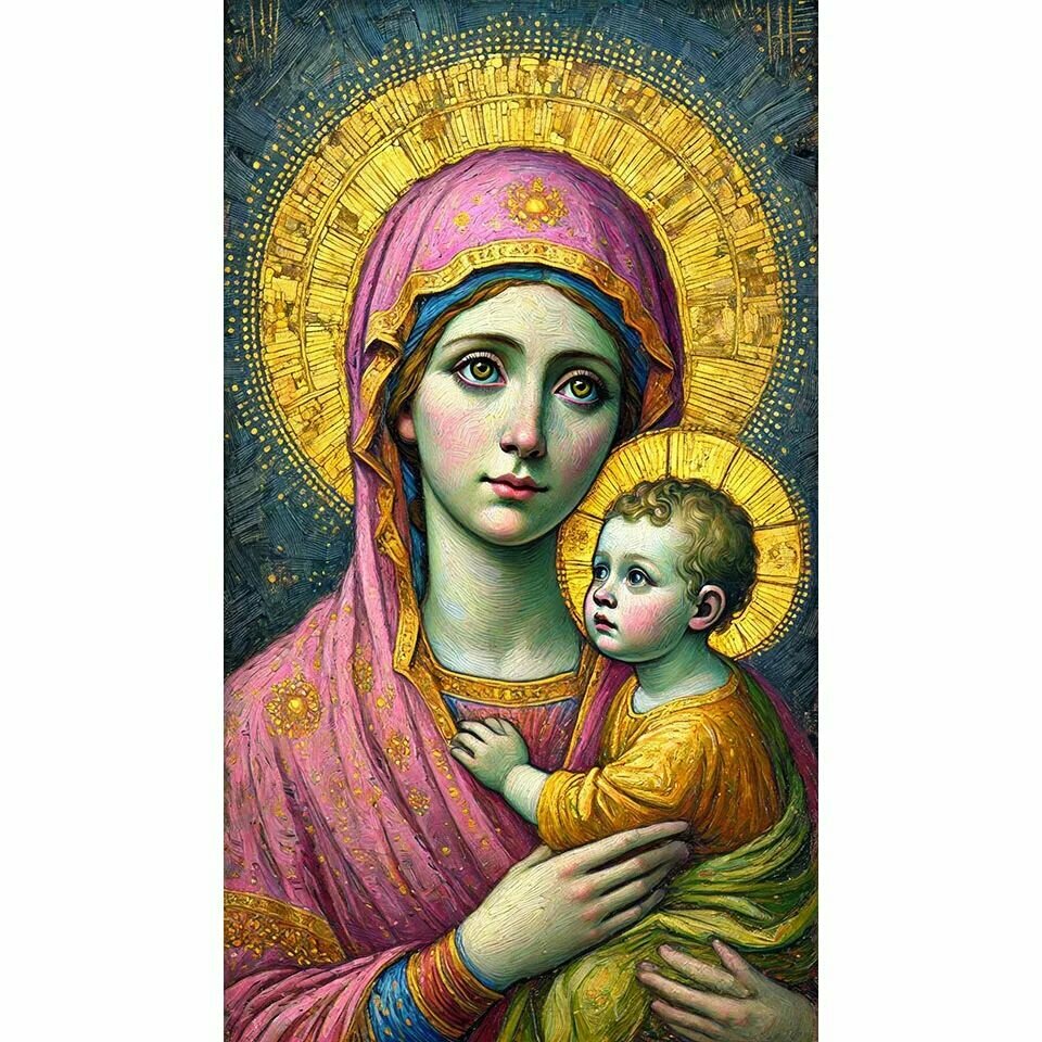 Алмазная картина "Богоматерь" алмазная огранка 40х50 см,40x50cm, белый