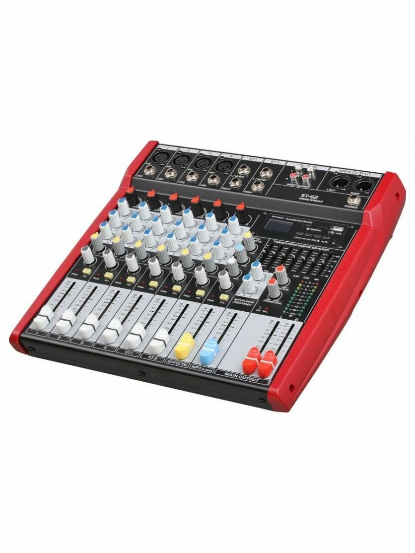 BG ST-62 Пульт микшерный, 4 моно, 2 стерео, USB/SD MP3, процессор эффектов, 7 полосный эквалайзер ST-62