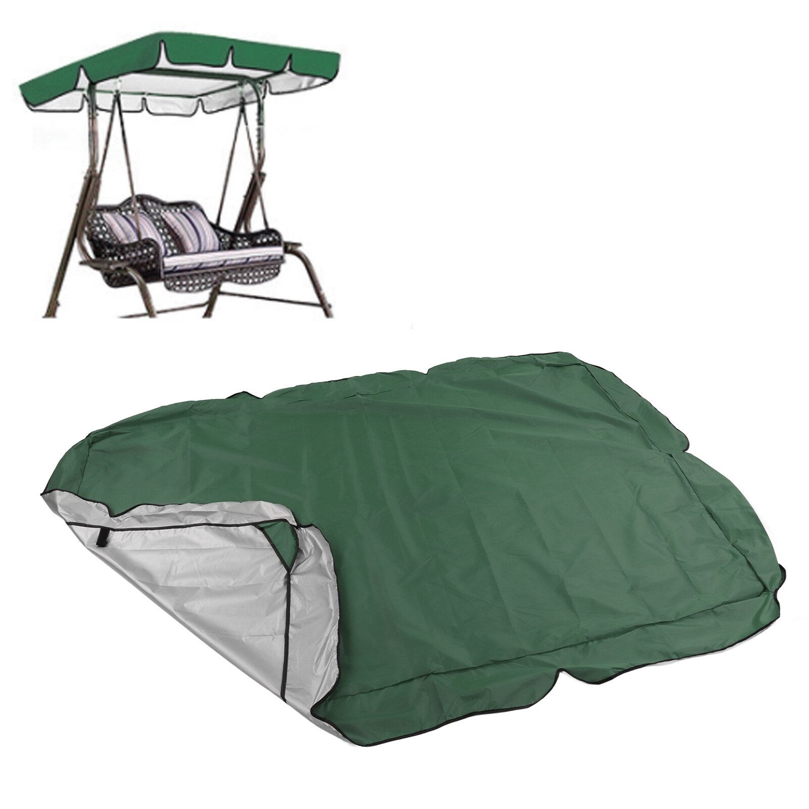 Навес для уличных качелей с серебряным покрытием, ткань Оксфорд, водонепроницаемая верхняя крышка для качающегося стула для сада, аксессуар для солнцезащитного козырька, темно-зеленый