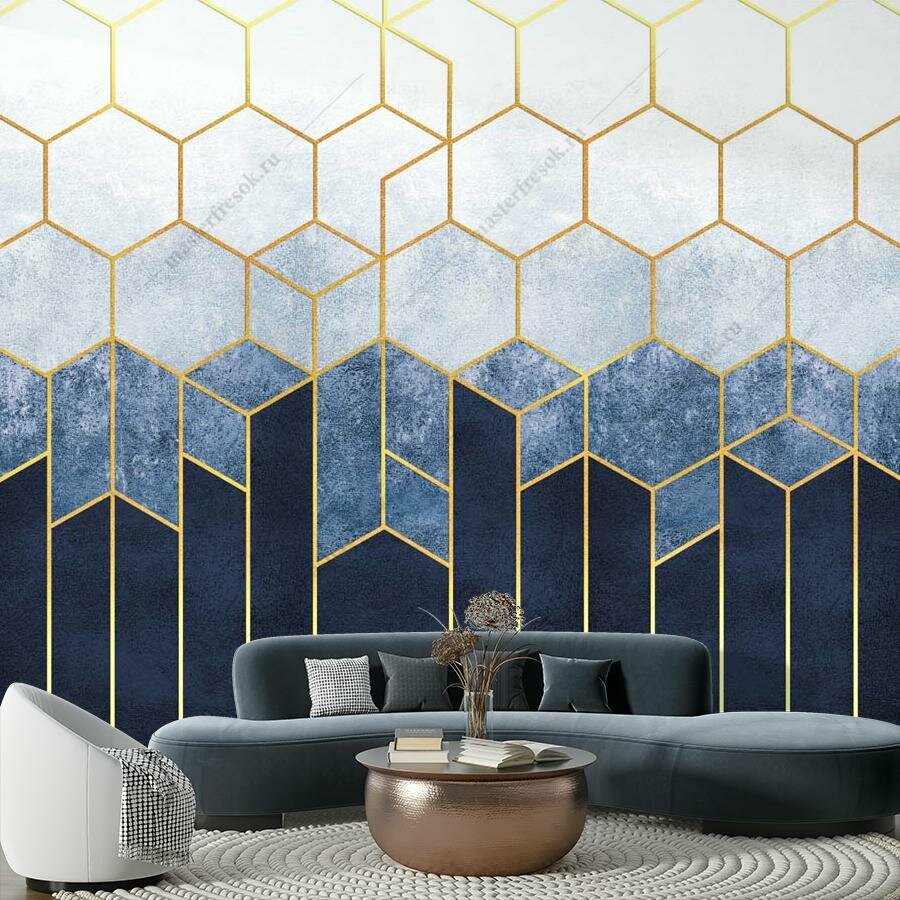 Фотообои Голубые шестигранники 10-756-S-Флок 270 x 200 см (ВхШ) Бесшовные, флизелиновые, влагостойкие обои MasterFresok