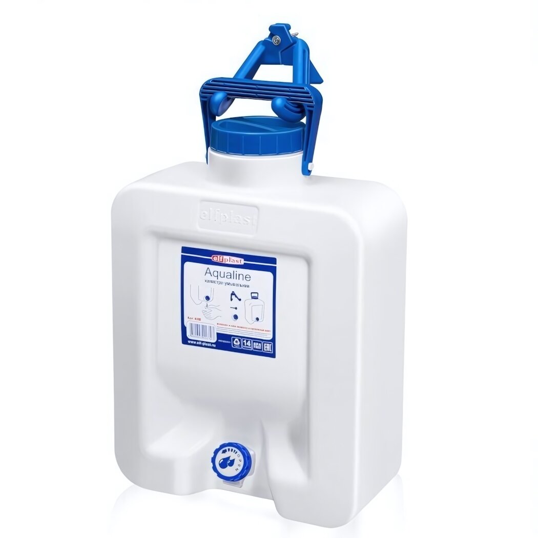 Канистра-умывальник "Aqualine" 14 л, с подвеской, белый/синий, удобный кран