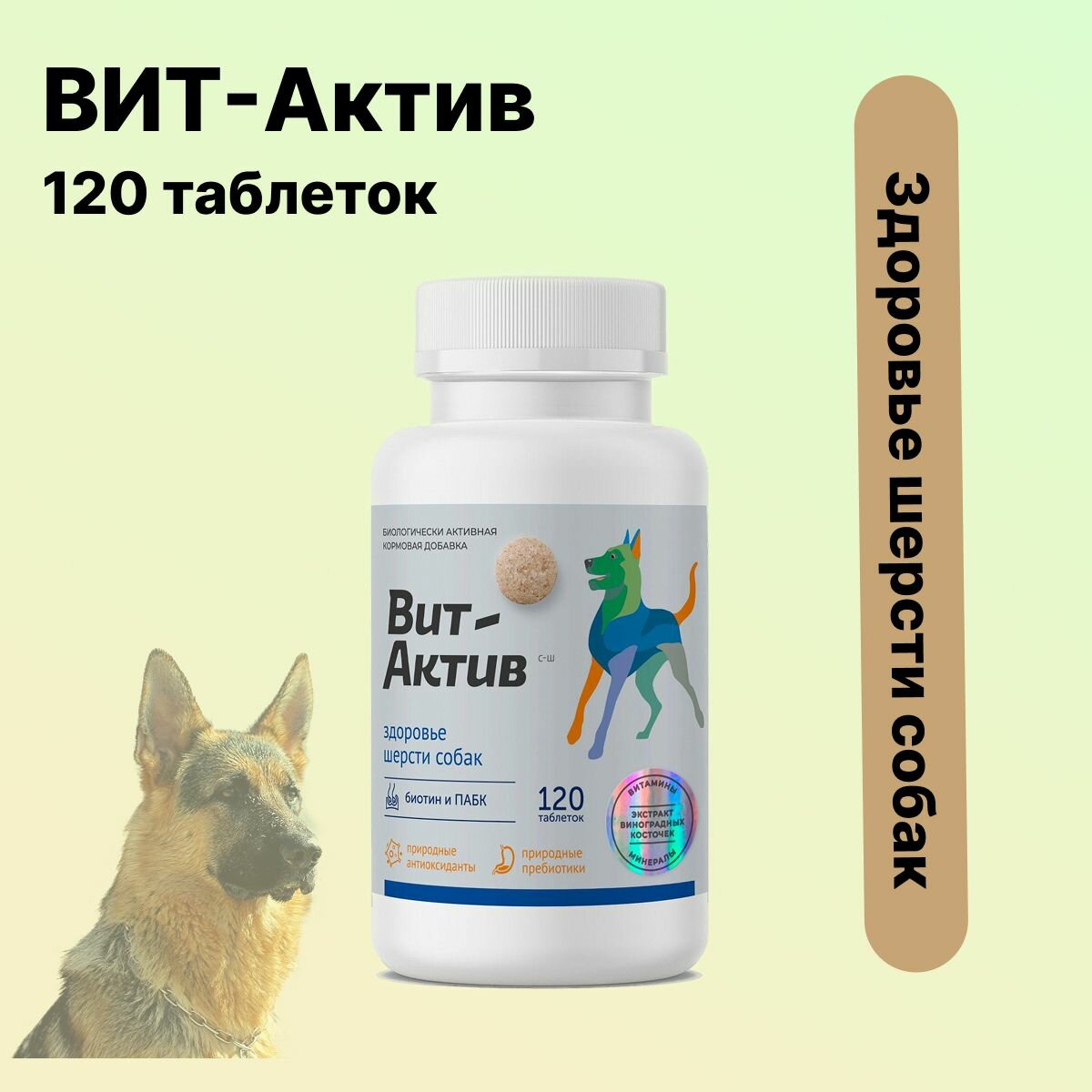 Вит-Актив С-Ш биологически активная кормовая добавка- здоровье шерсти для собак 120таб