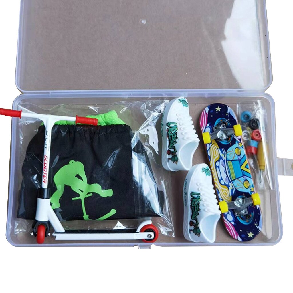 Фингер скейт с мини скейтом, одеждой и инструментами
