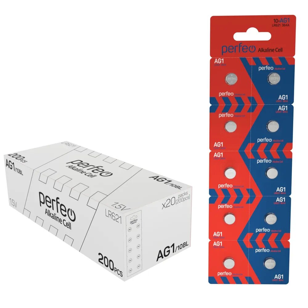 Батарейки Perfeo LR621 (AG1, 364A) Alkaline Cell алкалиновые таблеточные, 200 шт, 1.5V
